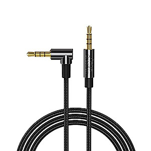 CableCreation Aux Cord for Car, 3FT Right Angle TRRS 3.5MM Male to Male Auxiliary HiFi Stereo Cable with Silver-Plating Copper Core Compatible with iPhones,Tablet,Headphones,Speakers,Black