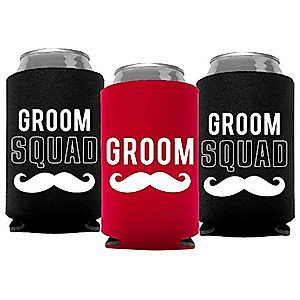 Your Dream Party Shop Groom and Grooms Squad Bachelor Party Can Coolers, Set of 12 Beer Can Coolies, Perfect Bachelor Party Decorations and as Grooms Men Gifts (Red)