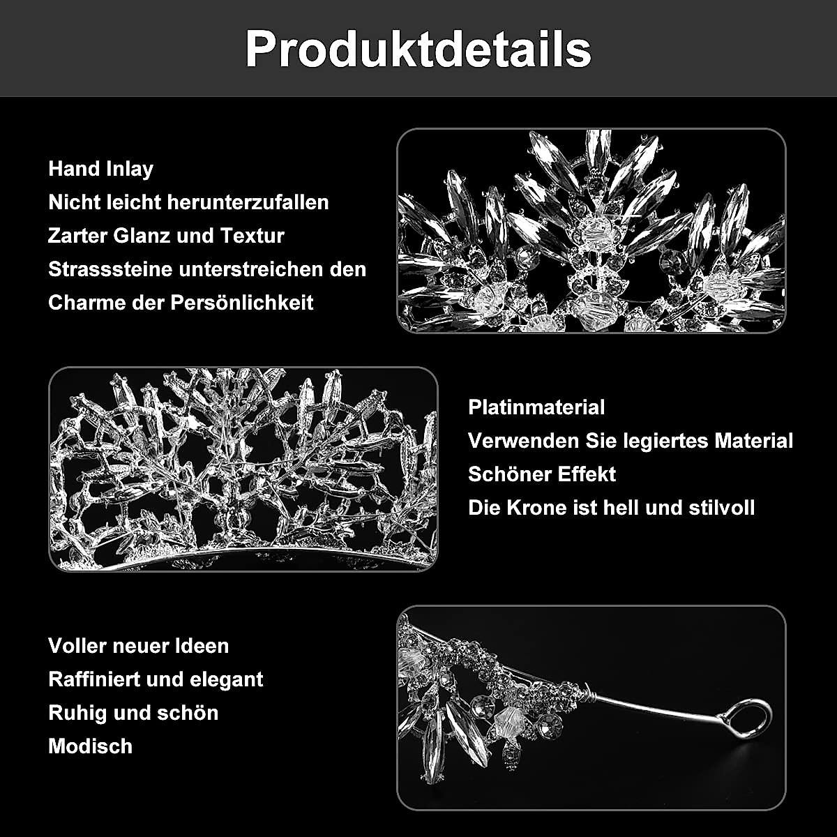 Vintage Baroque Crown Bridal Wedding Crown Crystal Tiara and Crowns Princess Wedding Crown Rhinestone Birthday Tiaras Pageant Headband Bride Hair Accessories for Women and Girls (Black)