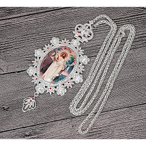 Nazareth Store Resurrection Clergy Pectoral Cross Bishop Relic Pendant Crystallized Rhinestones Christian Church Ornament (Silver)