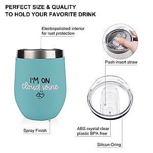 Mighun Wine Tumbler with Lid I'm on Cloud Wine Vacuum Coffee Tumbler Stainless Steel Coffee Cup for Cold & Hot Drinks Wine Coffee Cocktails Beer (12 Oz, 1 Pack)