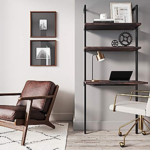 Nathan James Theo 2-Shelf Industrial Wall Mount Ladder Table, Small Computer or Writing Desk, Nutmeg/Matte Black