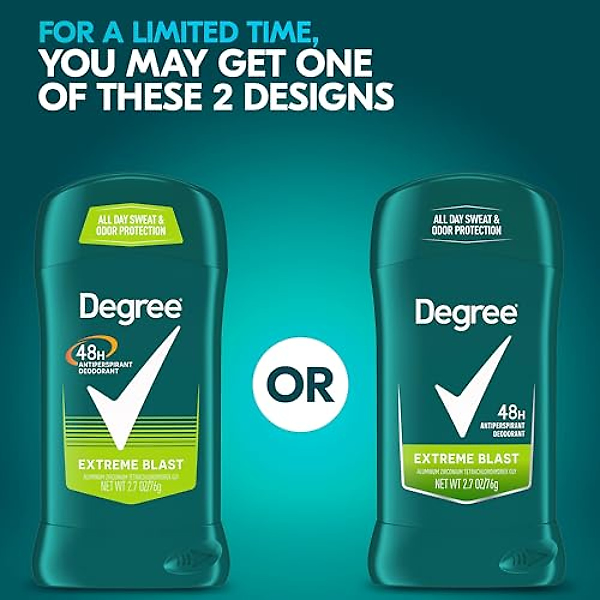 Degree Men Original Protection Antiperspirant Deodorant 48-Hour Sweat and Odor Protection Extreme Blast Antiperspirant For Men 2.7 oz (Packaging may vary)