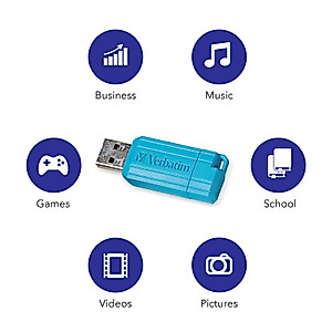 Verbatim 32GB Pinstripe USB 2.0 Flash Drive Retractable Thumb Drive - 5 Pack - Multicolor (Green, Blue, Red, Purple, Cyan)