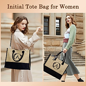 YOOLIFE Gifts for Women - Birthday Gifts for Women, Initial Tote Bag Birthday Gifts for Women Teacher Appreciation Gifts M Letter Jute Tote Bag Gifts for Women Mom Teacher Friend Female Gifts