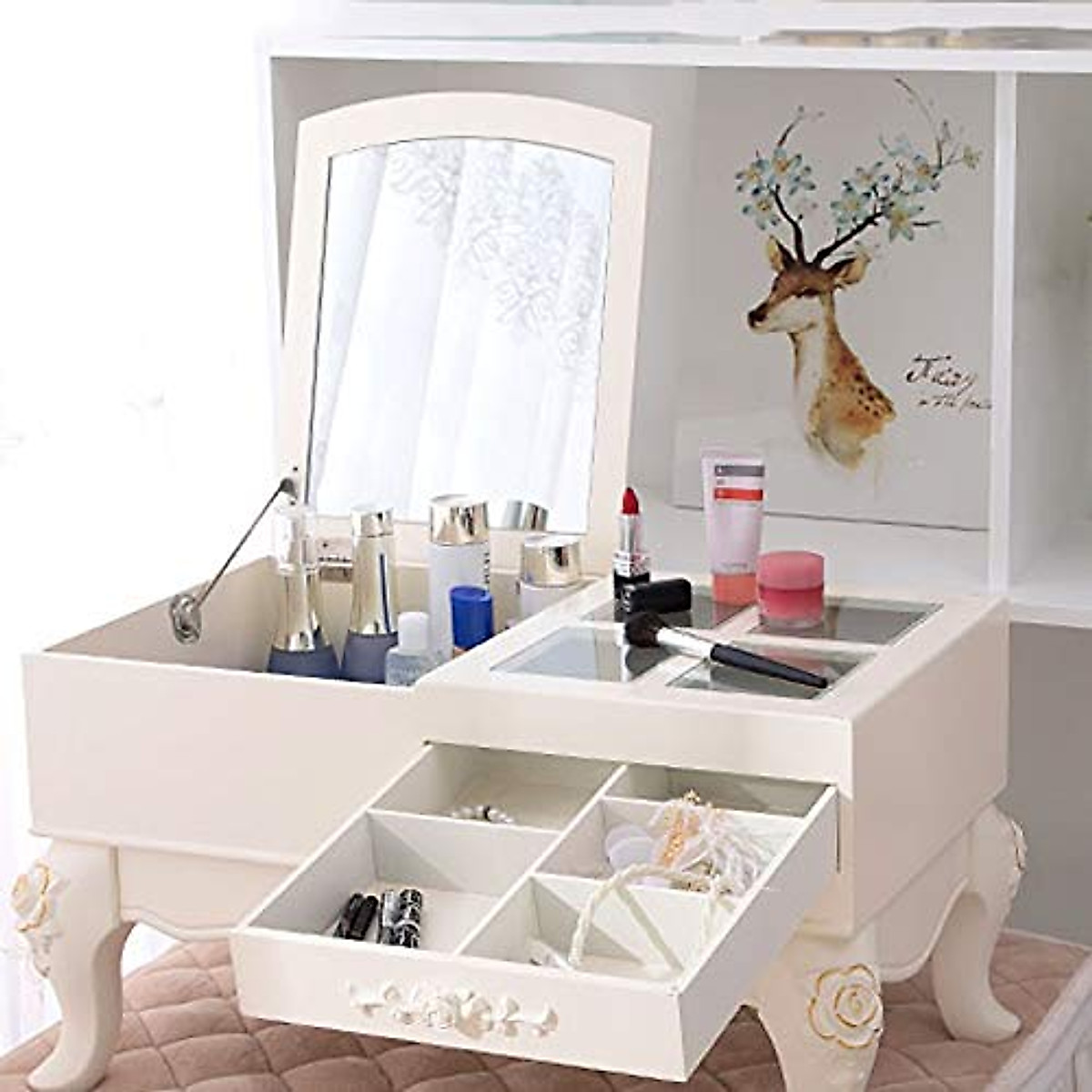 QJPAXL Window Dressing Table Multi-Function Makeup Cabinet Mini Bedroom Dressing Table European Small Simple