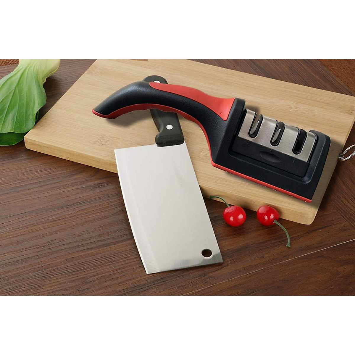 Original Premium Knife Sharpener, Professional Kitchen Chef 3 Slot Design, Easy Sharpening, Slip Resistant Grip, Safely Sharpen Knives, Restore Dull Knife for A Sharp Edge