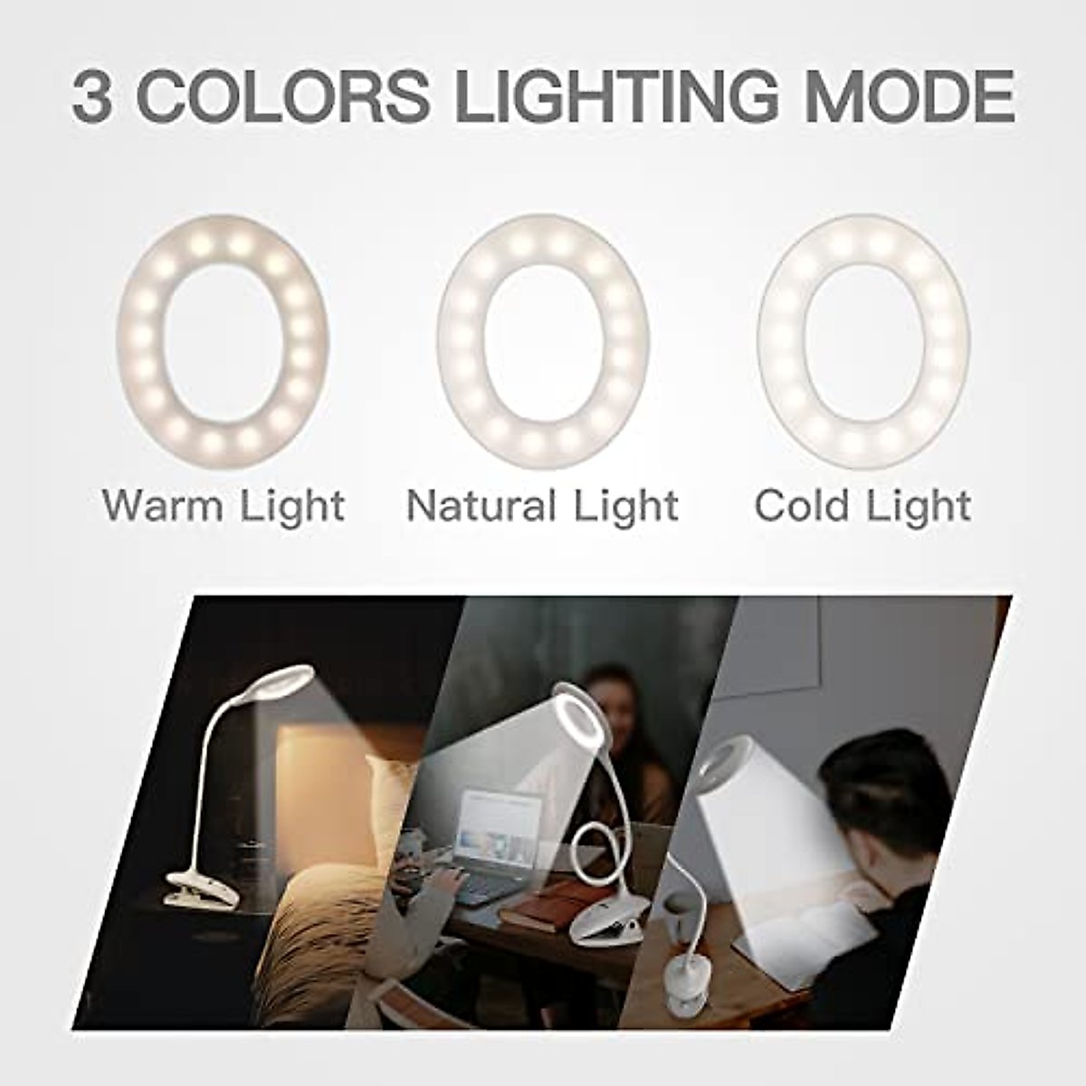 OPPLE Click on Light Desk Lamp - (2022 Update) Book Light with 360° Flexible Gooseneck, LED Reading Light with 3 Brightness, Clamp Light for Headboard, Desk, Table, etc