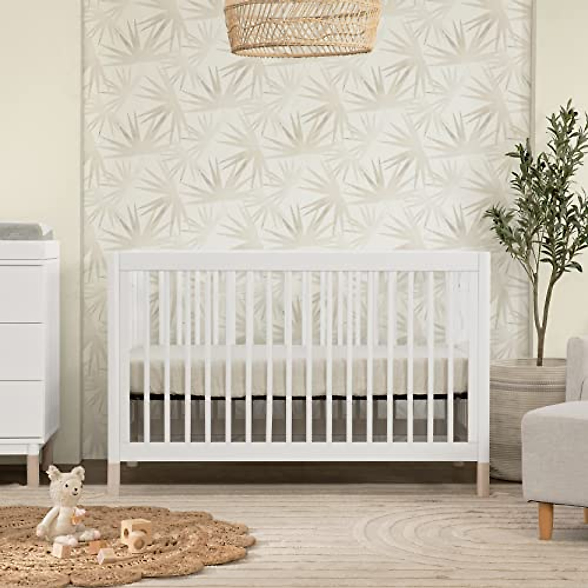 Babyletto Gelato 4-in-1 Convertible Crib with Toddler Bed Conversion in White and Washed Natural, Greenguard Gold Certified