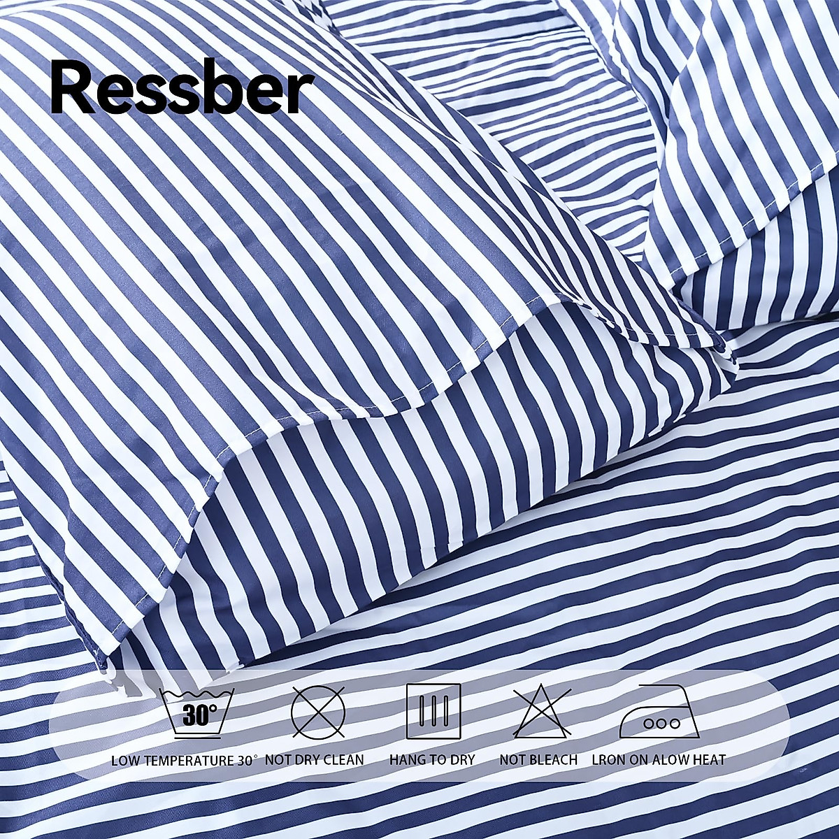 ressber Stripe Comforter Set Bedding Sets Blanket for All Season Soft and Breathable. (Full, Navy Blue)