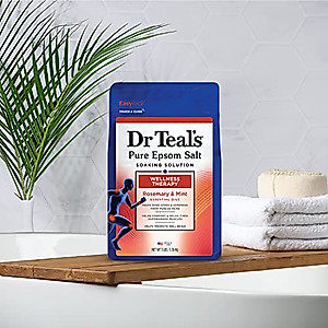 Dr Teal's Pure Epsom Magnesium Salt Soak, Wellness Therapy with Rosemary & Mint, 3 lbs (Pack of 4)