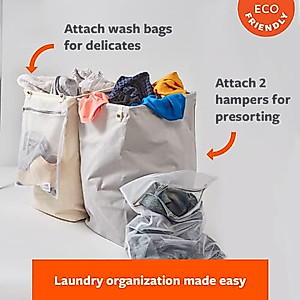 Full Circle Loads of Fun Collapsible Hamper – Laundry Basket for Dirty Clothes & Towels– Tall Standing Organic Cotton Laundry Bag with Long Handles - Ideal for Bathroom, Bedroom or Kids’ Room, Natural