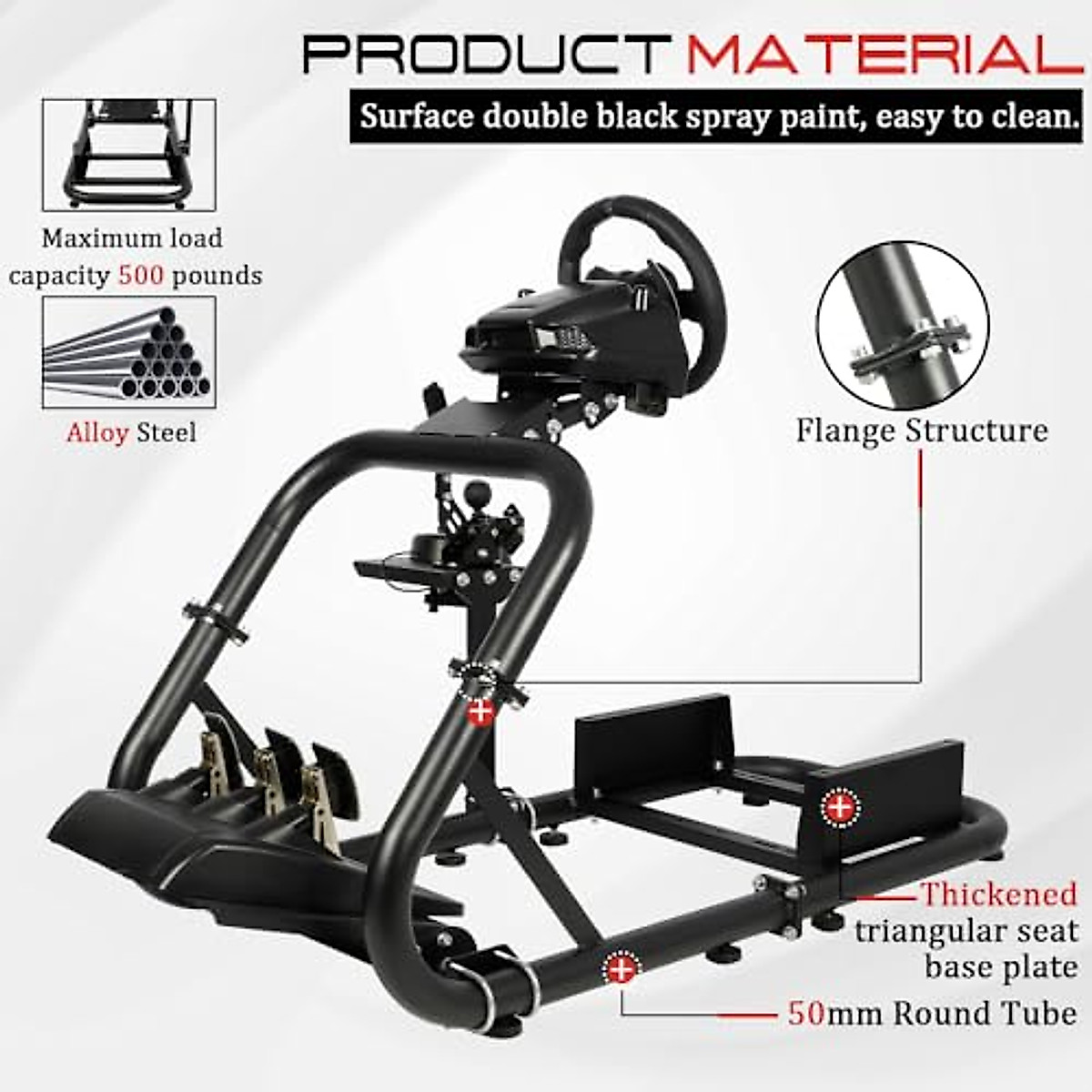 Marada Racing Sim Cockpit Stand 50mm Large Round Tube Fit for Logitech G27 G923 G920,Fanatec,Thrustmaster, Racing Simulator Cockpit, Seat,Streering Wheel,Pedal,Handbrake Not Included