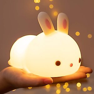 Cute Bunny Kids Night Light, Bunny Light Cute Lamp Battery Operated Nursery Toddler Night Lights for Girls Kids Babies - Portable Squishy Color Changing Birthday Christmas Gift Nightlight for Children
