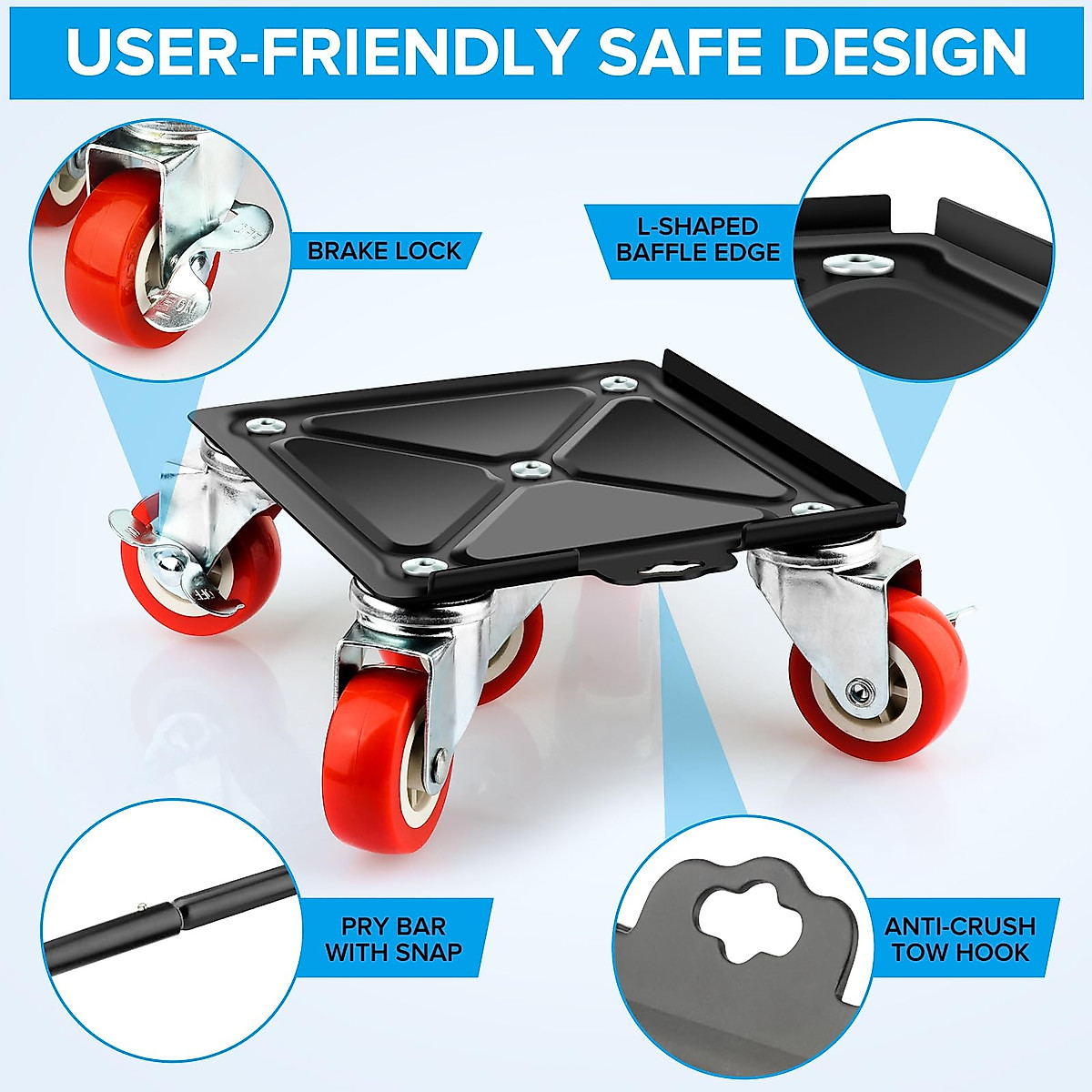 Furniture Dolly with 5 Wheels&Furniture Lifter Set,Heavy Duty Moving Dolly with 3800LBS Capacity,Furniture Movers 360° Rotatable Rubber Wheels for Moving Heavy Furniture,Refrigerator,Sofa,Cabinet.