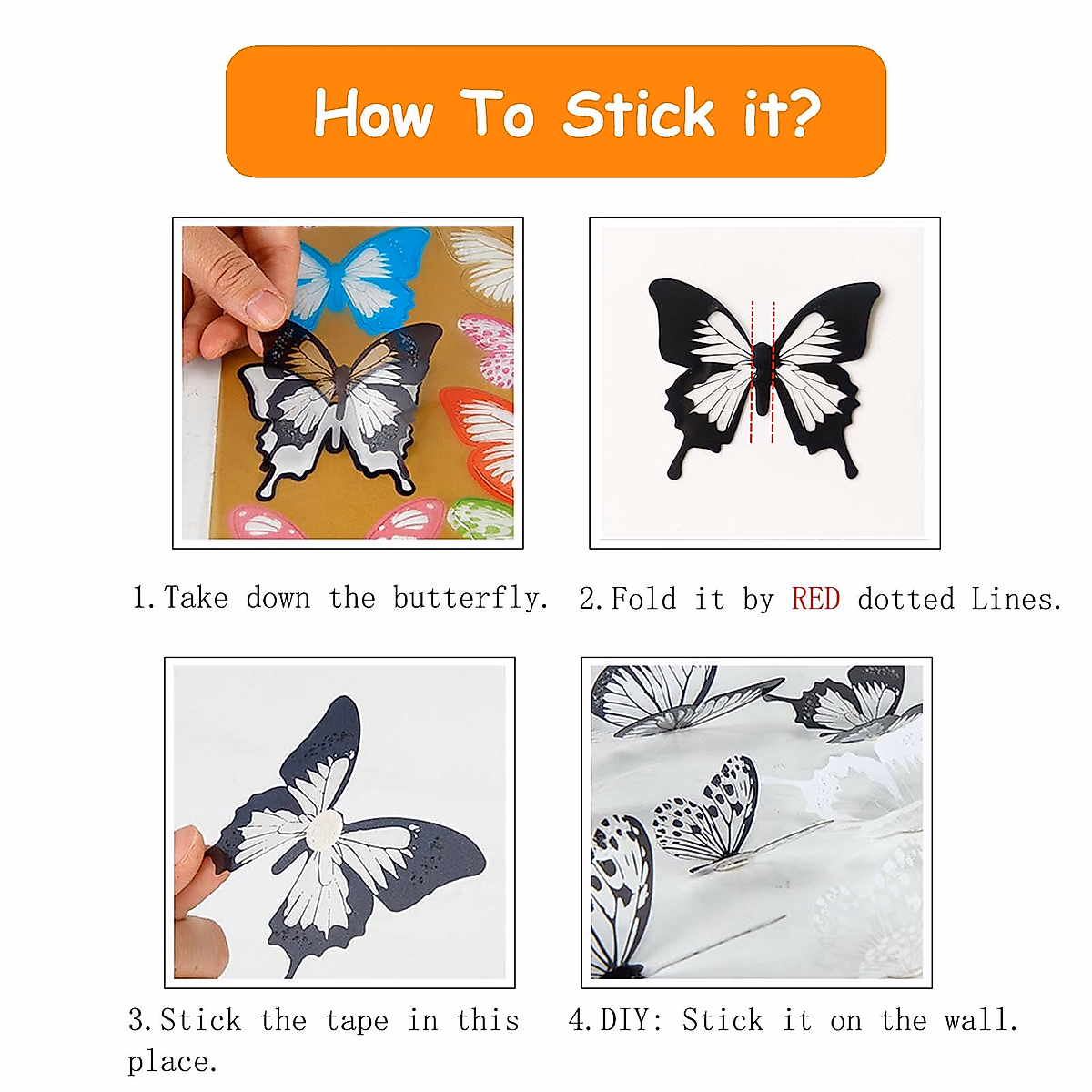 90PCS, 3D Butterfly Wall Decor,Decorative Butterflies for Decals,Black Decor Party Birthday Wedding Decoration Stickers for DIY Bedroom Living Room