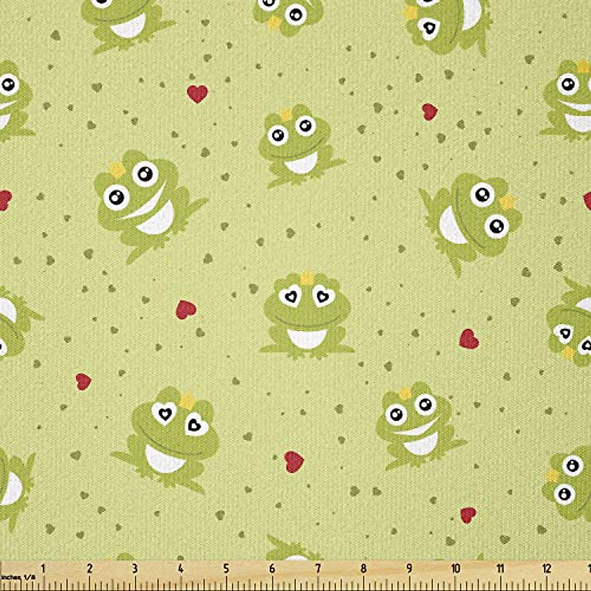 Lunarable Frogs Fabric by The Yard, Funny Animals with Little Hearts and Crowns Prince, Stretch Knit Fabric for Clothing Sewing and Arts Crafts, 1 Yard, Green Vermilion