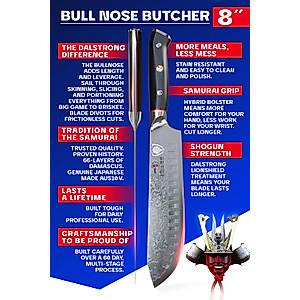 DALSTRONG Bull Nose Butcher Knife - 8 inch - Shogun Series ELITE - Japanese AUS-10V Super Steel - Vacuum Heat Treatment - Sheath Included - Meat, BBQ, Breaking Knife - Carving Knife - Heavy Duty