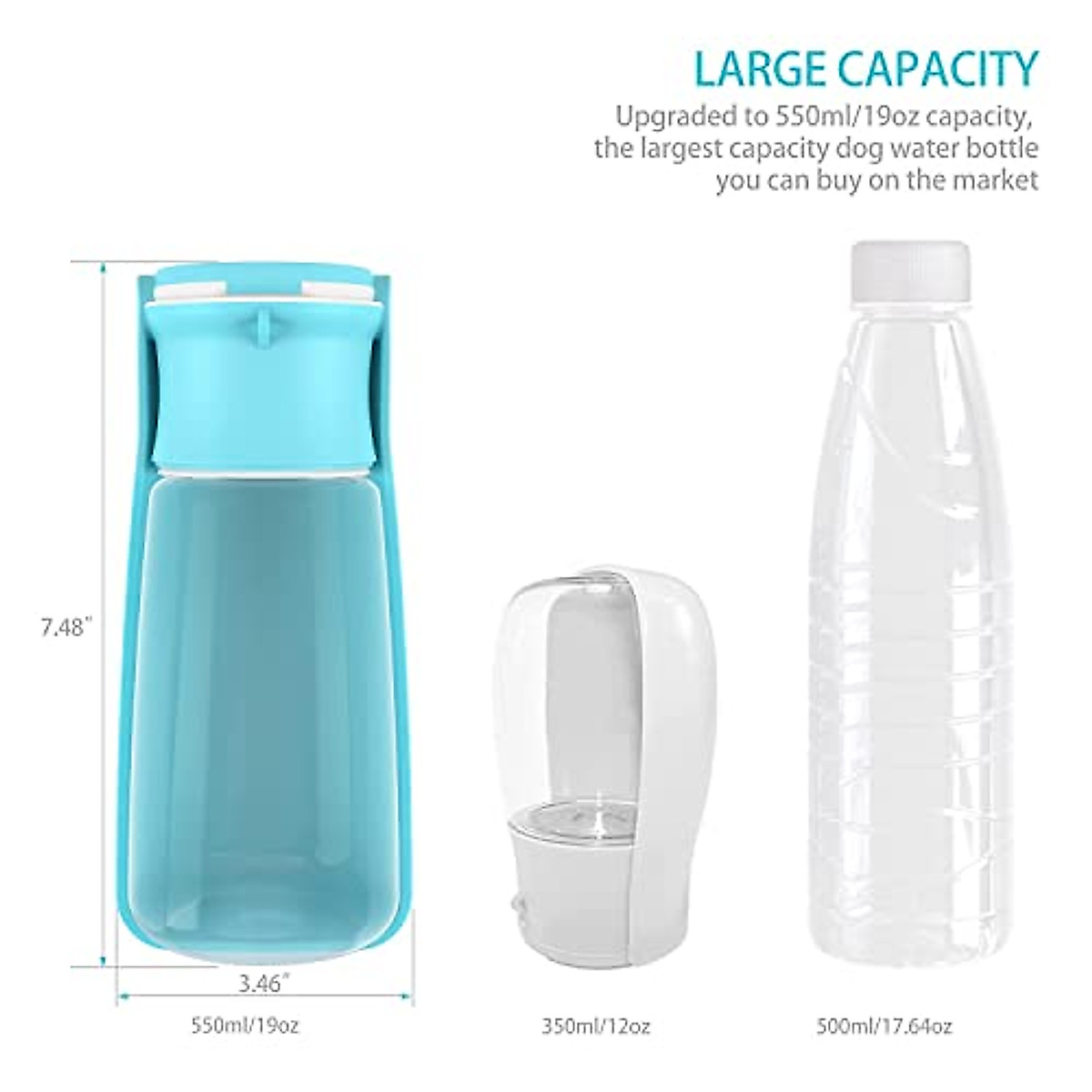 Portable Dog Water Bottle for Walking 19 OZ or 12 OZ Portable Pet Water Bottles for Puppy Small Medium Large Dogs Water Dispenser Dog Water Bowl Dog Accessories