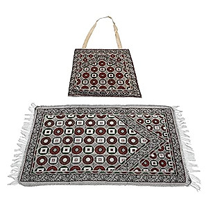 Muslim Rug with Bag Prayer Pilgrimage Blanket Islamic Worship Mat Teaching Supplies Cotton Yarn