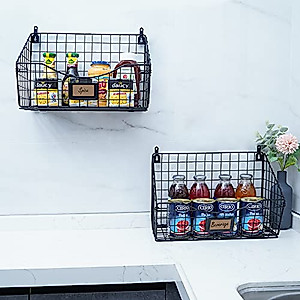 X-cosrack 3 Tier Hanging Metal Wire Basket Bin Extra Large with 5 Hooks Foldable Wall Mount File Holder Sorter Magazine Mail Rack Fruit Organizer for Kitchen Bathroom Entryway Garage Office-Large Size