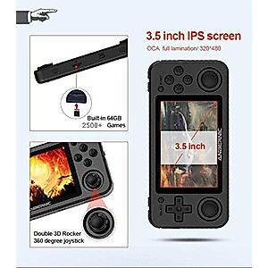 RG351P Handheld Game Console, Retro Game Console Support PSP / PS1 / N64 / NDS Open Linux Tony System RK3326 Chip 64G TF Card 2500 Classic Games 3.5 Inch IPS Screen 3500mAh Battery (Black)