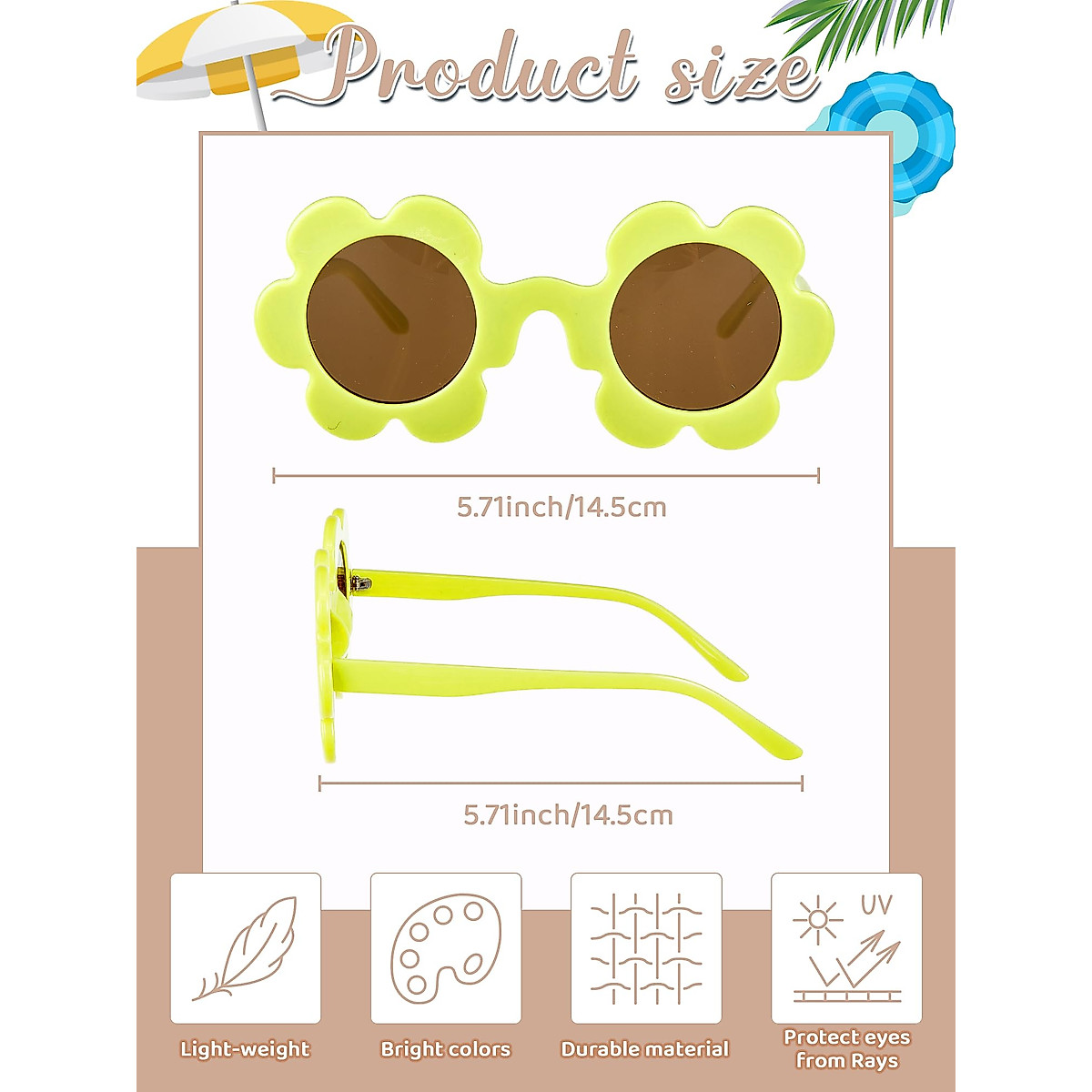 Kanayu 6 Pairs 5.71 Inch Adults Flower Sunglasses Summer Round UV Protection Flower Glasses Colorful Eyewear for Women Men(Fresh Colors)