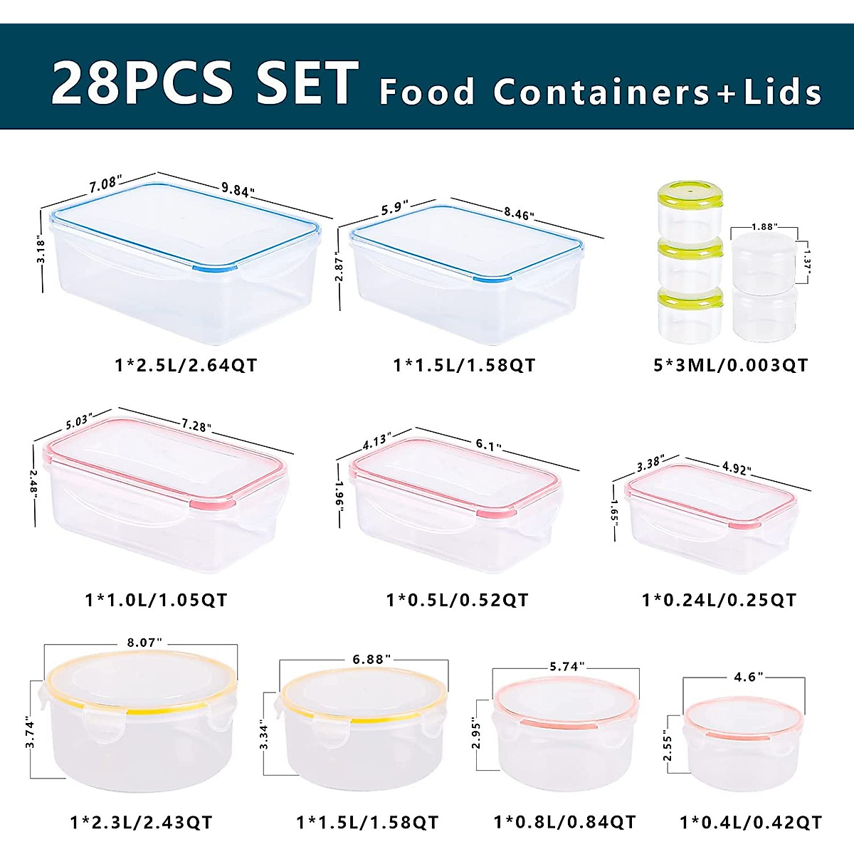 Food Storage Containers with Lids Airtight 14 PCS, Plastic Food Containers for Pantry & Kitchen Organization, BPA Free, Leak Proof, Freezer & Microwave & Dishwasher Safe