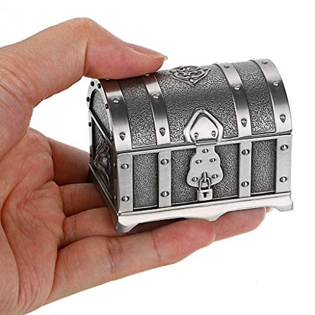 Hipiwe Vintage Metal Jewelry Box Treasure Trinket Chest,Smal Ring Earrings Necklace Keepsake Gift Holder Case for Girls Ladies Women (Small)