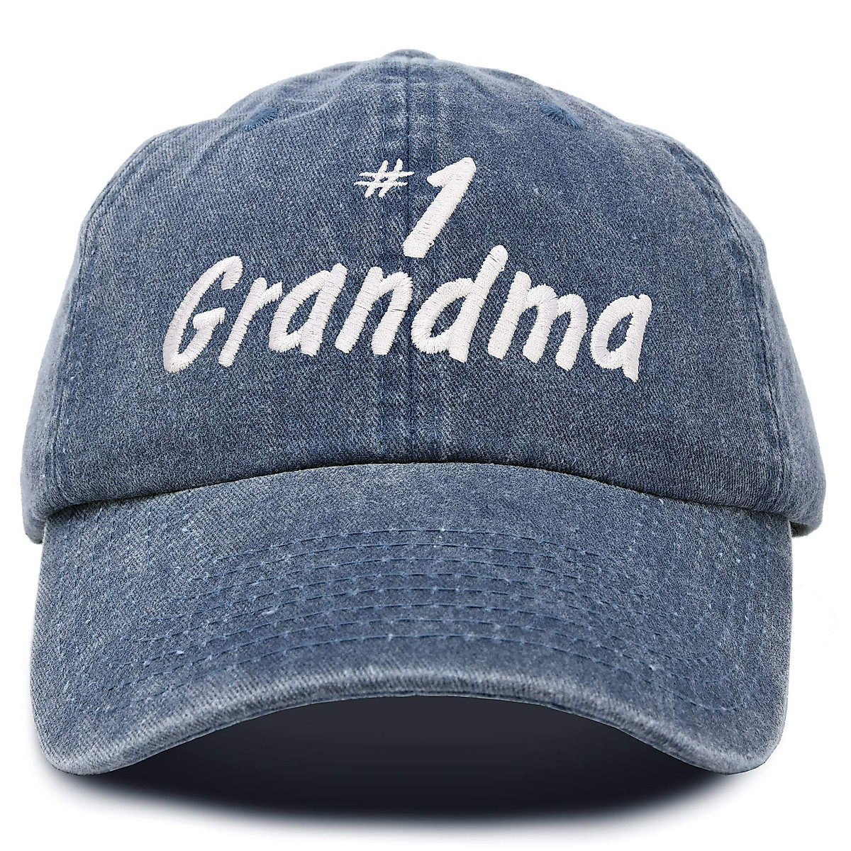 DALIX Number 1 Grandma Hat Gift Washed Cotton Baseball Cap in Washed Denim Navy Blue