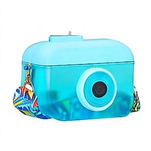 ORIJOYNA 13 oz Cute Water Bottle with Straw - Camera Shape Water Cup with Adjustable Shoulder Straps - Ideal Kawaii Gift for School (Blue)