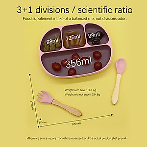 Toddler Plates with Lid Weaning Spoon Fork Set, Santi & Me Silicone Baby Plates with Suction Solid Feeding Dishes and Utensils Set - BPA Free, Microwave & Dishwasher Safe(Dusty blue)