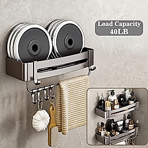 IMPHOM Shower Caddy Corner 2-Pack Shower Organizer Bathroom Shower Shelves with 8 Hooks Shower Caddy Shelf Organizer Rack,Large Capacity,Aluminum Shower Shelf for Inside Shower