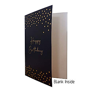 Birthday Card - Single Happy Birthday Greeting Card with Gold Foil Stars and Lettering on Textured Dark Blue Paper with Kraft Envelope - 5" x 7" - Blank Inside