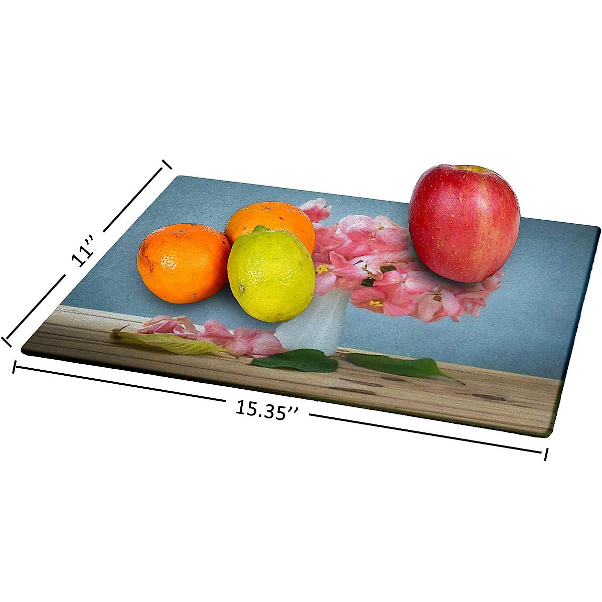 Tempered Glass Cutting Board Still life with pink flowers on wooden table over grunge background Tableware Kitchen Decorative Cutting Board with Non-slip Legs, Serving Board, Large Size, 15" x 11"