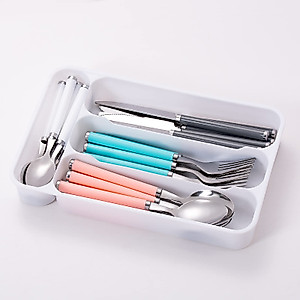 Cutiset 24 Pieces Stainless Steel Kitchen Flatware Set with Organizer, Camping Silverware Set with Colored handles,Set of 6