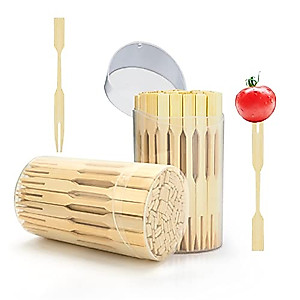 2 Packs Mini Bamboo Forks 3.5 inch, Small Forks for Appetizers, Cocktail Forks Fruit Forks, Toothpicks for Appetizer, Disposable Wooden/Wood Food Picks for Charcuterie Board Accessories. 220 PCS