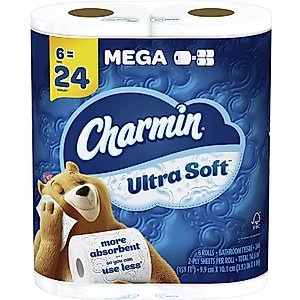 Charmin Ultra Soft Toilet Paper, 6 Mega Rolls = 24 Regular Rolls