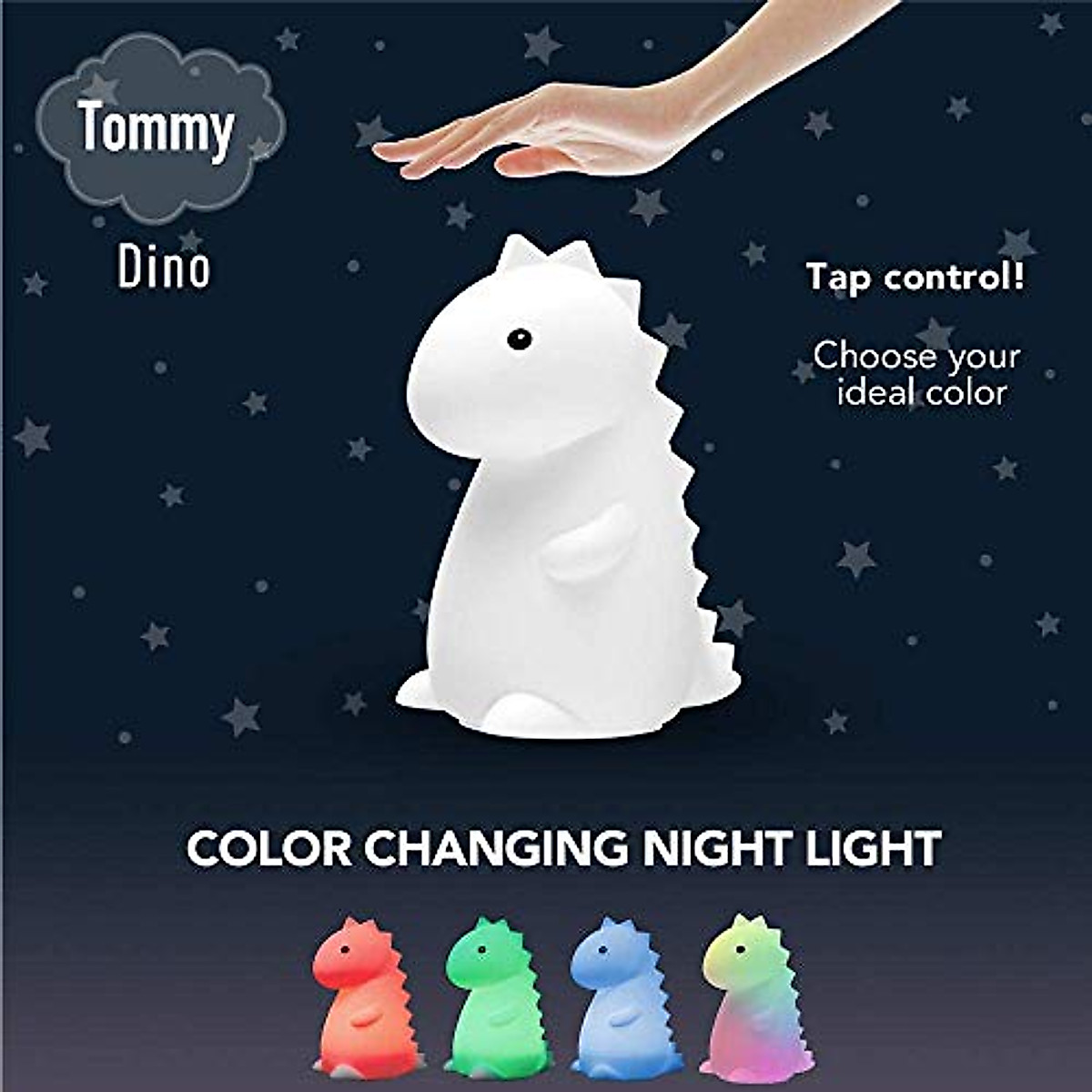 Adorable Multicolor Changing Integrated LED Rechargeable Silicone Night Light for Baby and Kids Rooms (Tommy The Dinosaur)