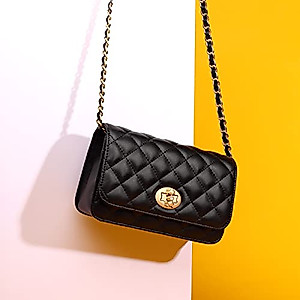 FOXLOVER Women’s Mini Crossbody Bags Purses Quilted Chain Shoulder Bag for Women Real Leather Casual Handbag (Black)