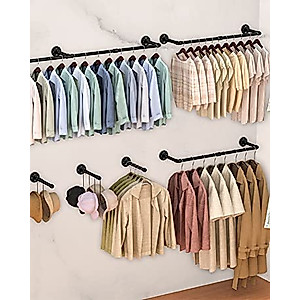 Industrial Pipe Clothing Rack Wall Mounted - Folews 48.8 Inch Wall Clothing Rack Garment Rack for Hanging Clothes Coats Laundry Room Organizer Storage Hanger Shelf Space Saving