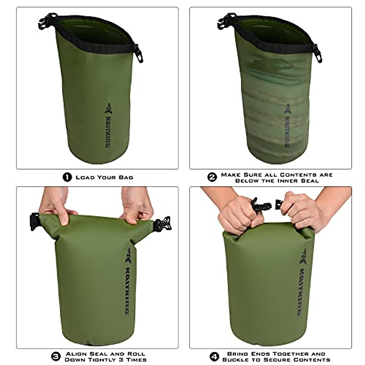 KastKing Cyclone Seal Dry Bags,Waterproof Storage Dry Bags,5L/10L/20L/30L Roll Top Sack,Military Grade Construction for Swimming,Kayaking,Boating,Hiking,Fishing,Green,20L