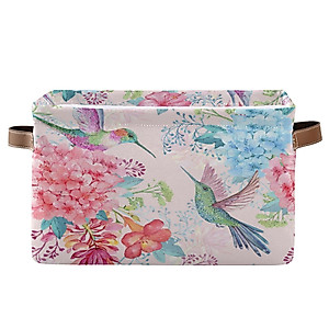 Kigai Flowers Hummingbirds Large Square Storage Basket Bin with Handles 1PCS,Foldable Multi Functional Closet Storage Box Shelf Basket for Storing Toys, Books and Clothes