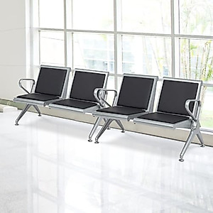 JSUN7 4-Seat Office Waiting Room Chairs - PU Leather Reception Bench, Guest Chairs Airport Seating with Armrests for Hospital Bank Salon Barber Hall Room Conference, Set of 2, Black