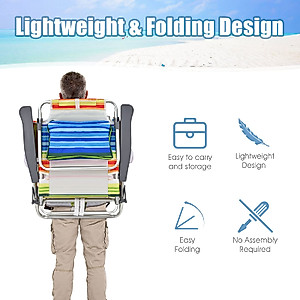 Giantex Beach Chair 2-Pack Sling Camping Chair, Sunbathing Chairs with 5 Adjustable Position, Head Pillow, Storage Bag, Towel Bar, Cup Holders, Folding Fishing Backpack Lawn Chairs