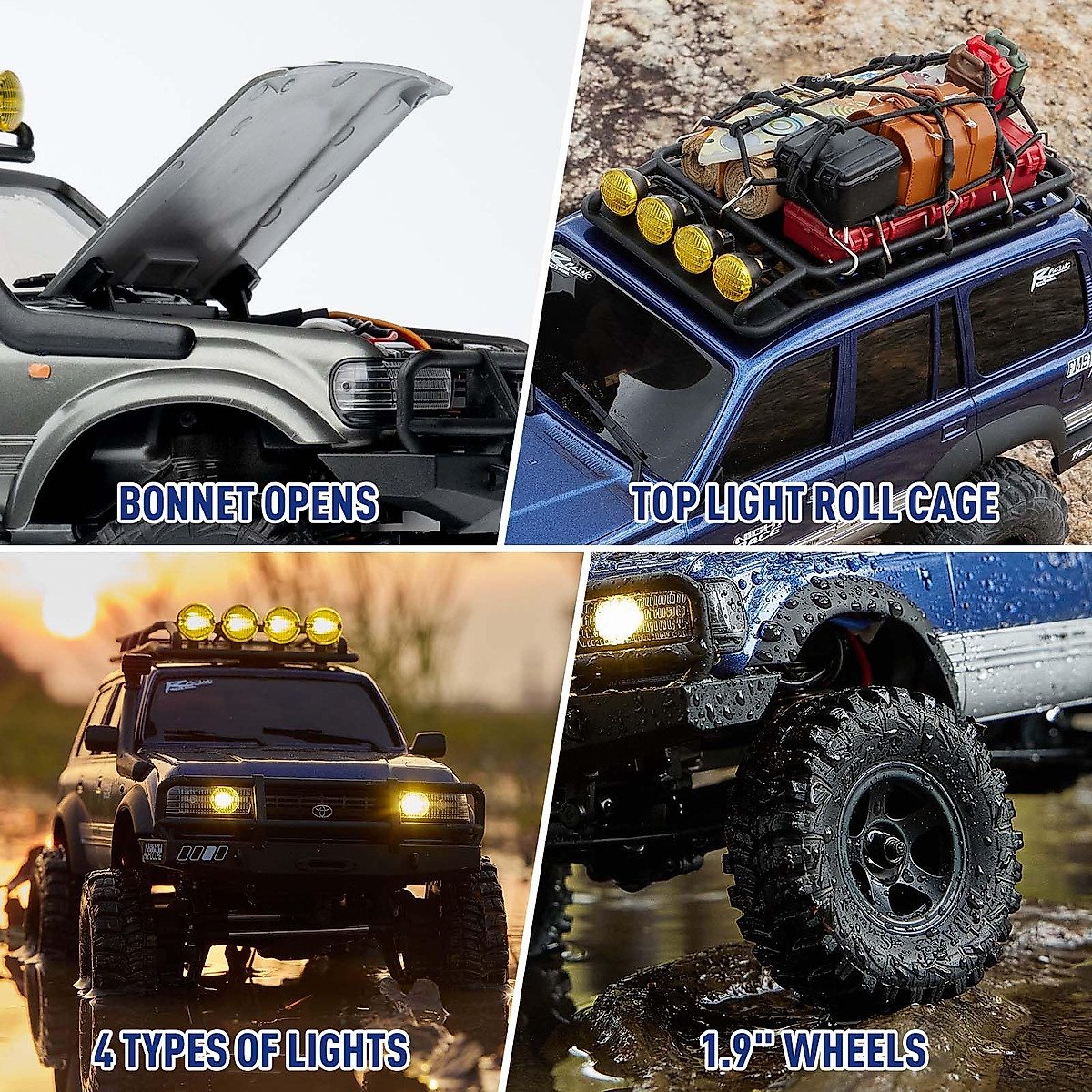 EAZYRC FMS Fcx18 1/18 Land Cruiser 80 Toyota RC Rock Crawler RTR 4x4 Off-Road Waterproof Hobby Grade RC Trucks All Terrains for Adults with 2.4Ghz Radio,Battery (Blue)