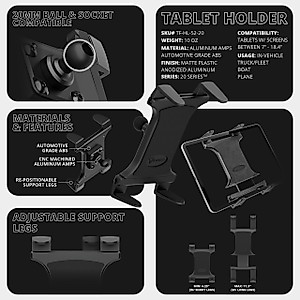 Tackform Universal Tablet Holder with 20mm Ball | Compatible with All iPad Mini/Air/Pro, Galaxy Devices, More | Spring Loaded Grip | Commercial Grade