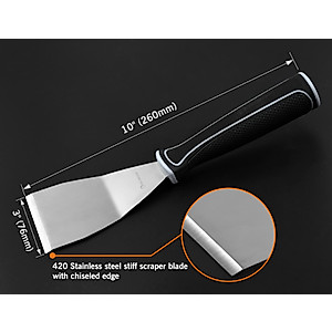 ROLLINGDOG 3 Inch Pole Scraper - Stainless Steel Bent Blade With Anti-Slip Rubber Handle, Heavy Duty Paint Remover Scraper Tool