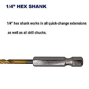 Pack of 6, 3/32-Inch Titanium Nitride Coated Drill Bit, Hex Shank, Premium M2 High Speed Steel, for Metal, Plastic, Wood