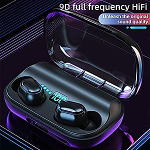 miumiupop Wireless Bluetooth Earbuds, Immersive Bass Stereo Noise Cancelling Headphones, Portable Charging Case with LED Display, Headset for Sports, Home, Work Black (T11)